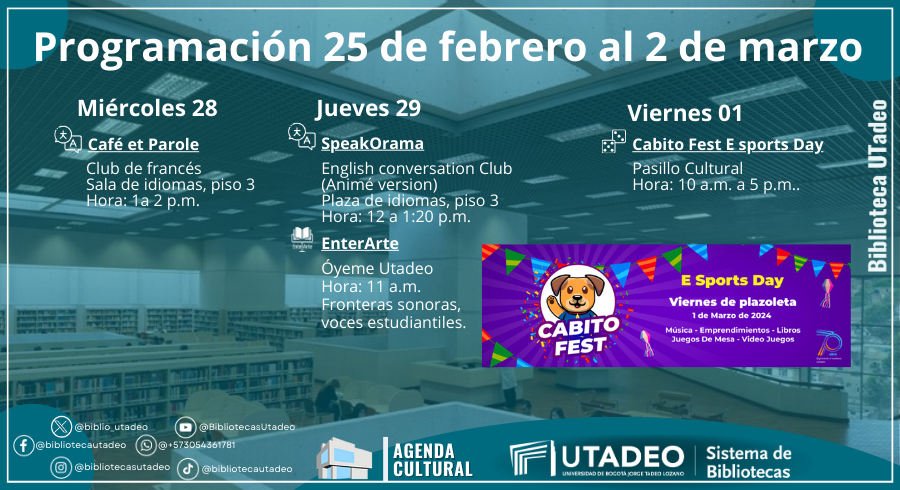 AGENDA SEMANAL - BIBLIOTECA UTADEO | Universidad de Bogotá Jorge Tadeo ...