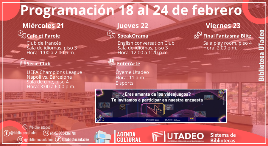 AGENDA SEMANAL - BIBLIOTECA UTADEO | Universidad de Bogotá Jorge Tadeo ...